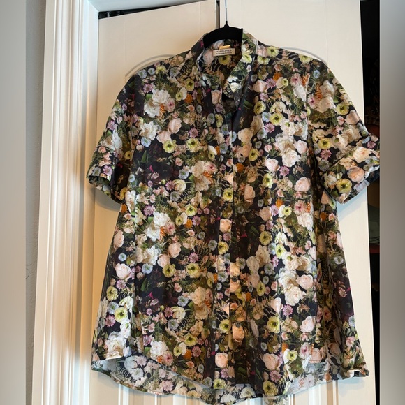Adam Lippes | Tops | Adam Lippes Floral Short Sleeve Blouse | Poshmark